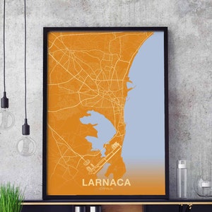 LARNACA Cyprus Map Poster Color Hometown City Print Modern Home Decor ...