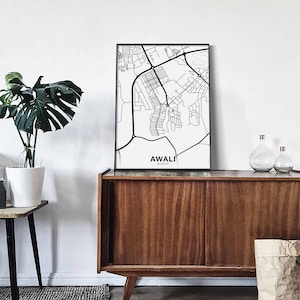 AWALI Bahrain Map Poster Hometown City Print Modern Home Decor Office ...
