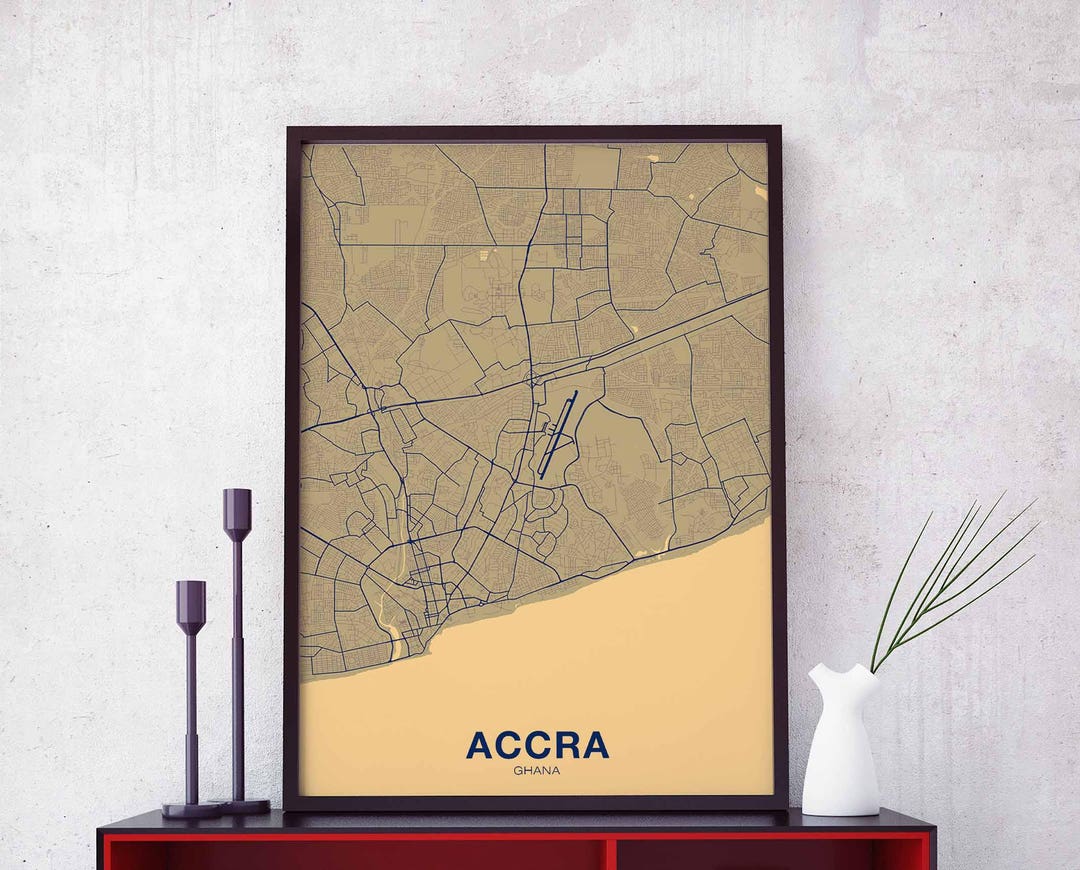 ACCRA Ghana Map Poster Color Hometown City Print Modern Home Decor ...