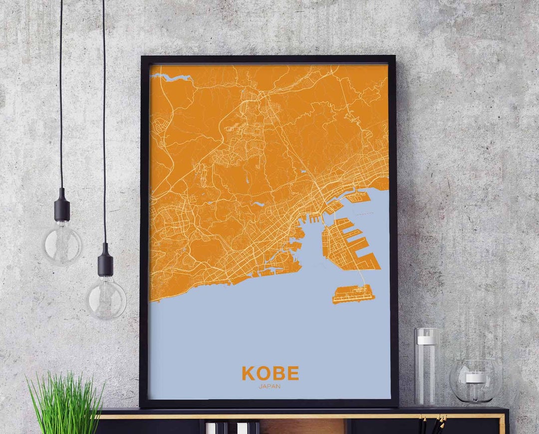 KOBE Japan Map Poster Color Hometown City Print Modern Home Decor ...
