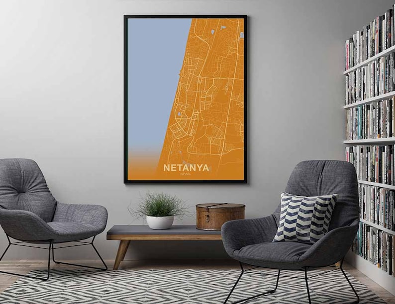 NETANYA Israel Map Poster Color Hometown City Print Modern - Etsy