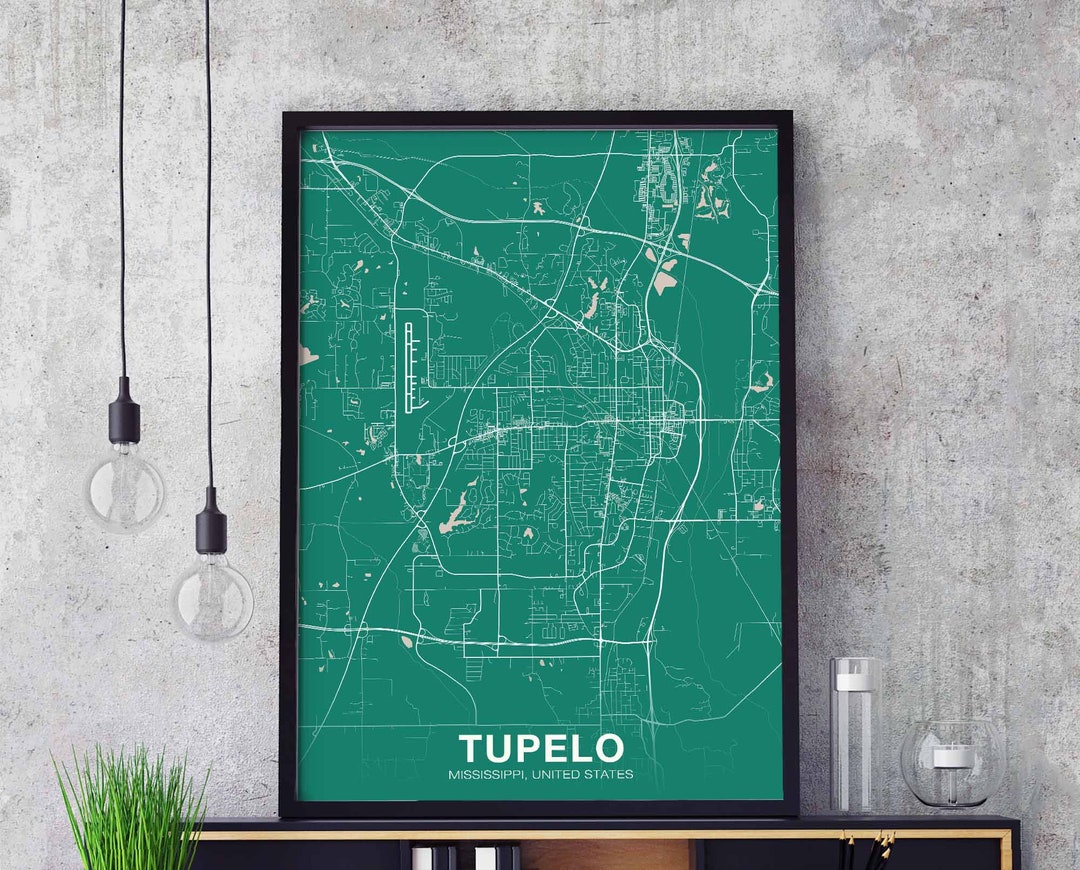 TUPELO Mississippi MS USA Map Poster Color Hometown City Print Modern ...