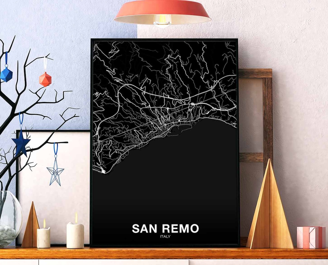 SAN REMO Italy Map Poster Black White Hometown City Print Modern Home ...