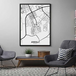 AWALI Bahrain Map Poster Hometown City Print Modern Home Decor Office ...
