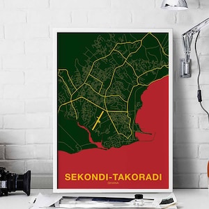 SEKONDI-TAKORADI Ghana Map Poster Color Hometown City Print Modern Home ...
