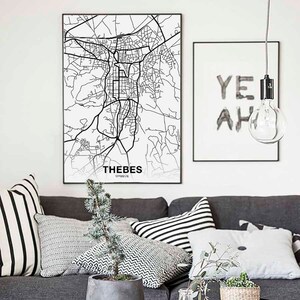 THEBES Greece Map Poster Black White Hometown City Print Modern Home ...