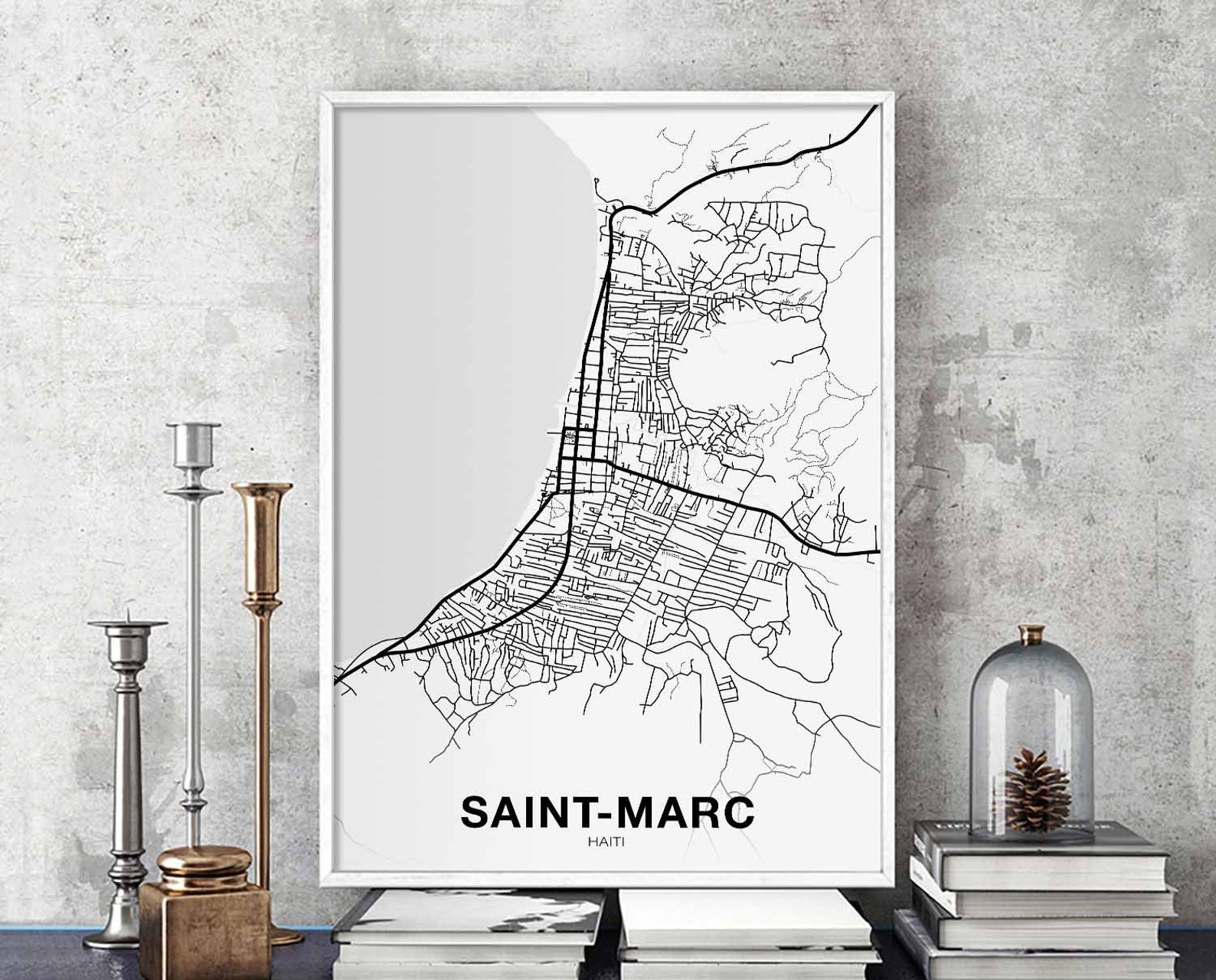 SAINT-MARC Haiti Map Poster Black White Hometown City Print | Etsy