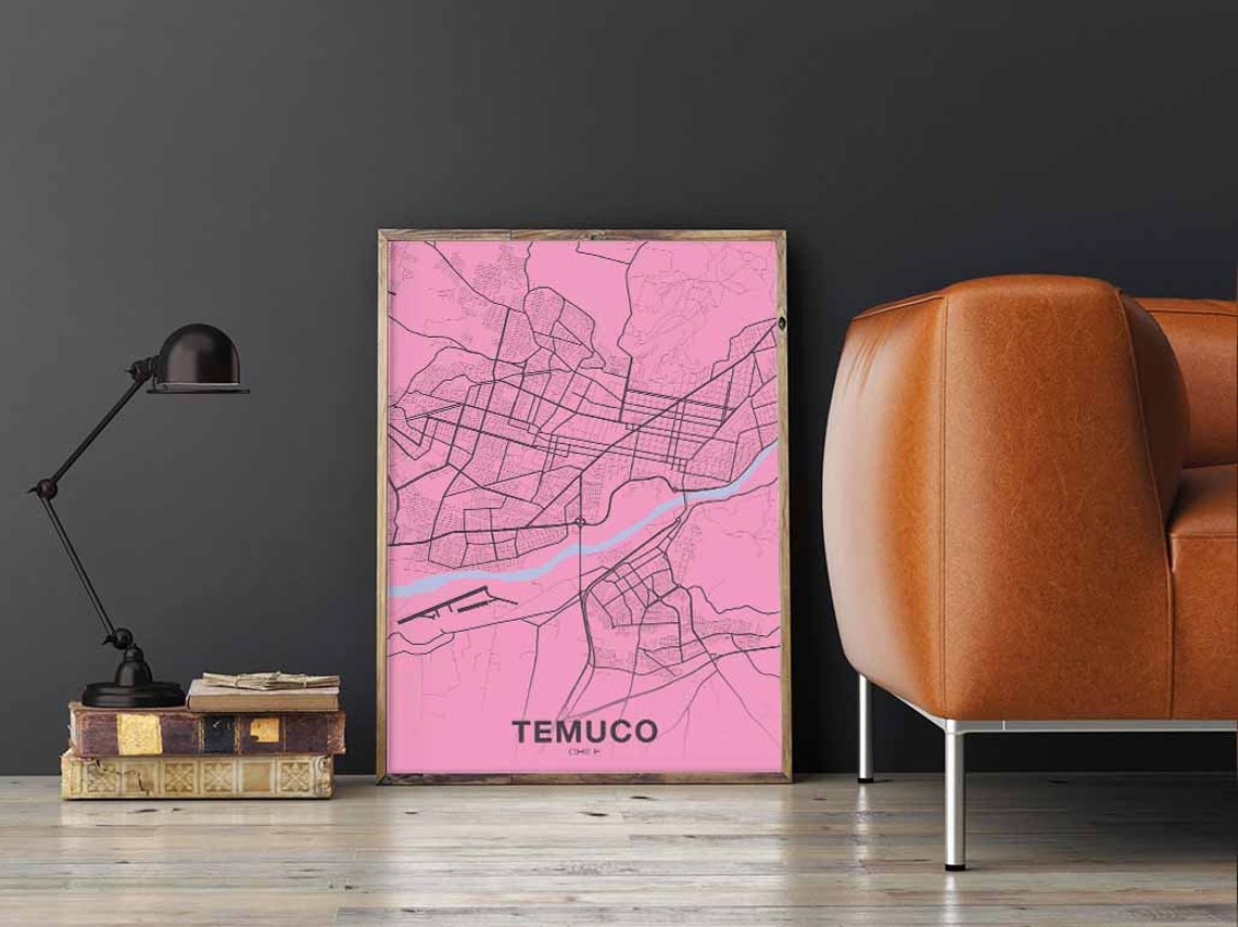 TEMUCO Chile Map Poster Color Hometown City Print Modern Home | Etsy