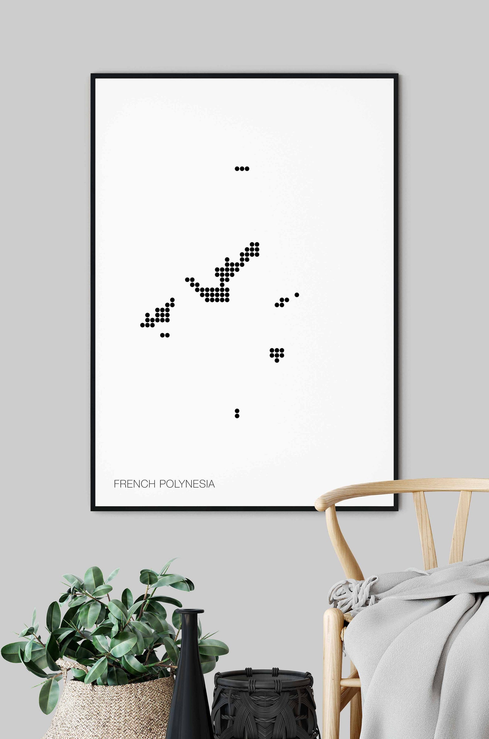 FRENCH POLYNESIA Minimal Dots Retro Map Poster Black White | Etsy