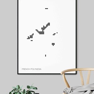 FRENCH POLYNESIA Minimal Dots Retro Map Poster Black White Wall Decor ...