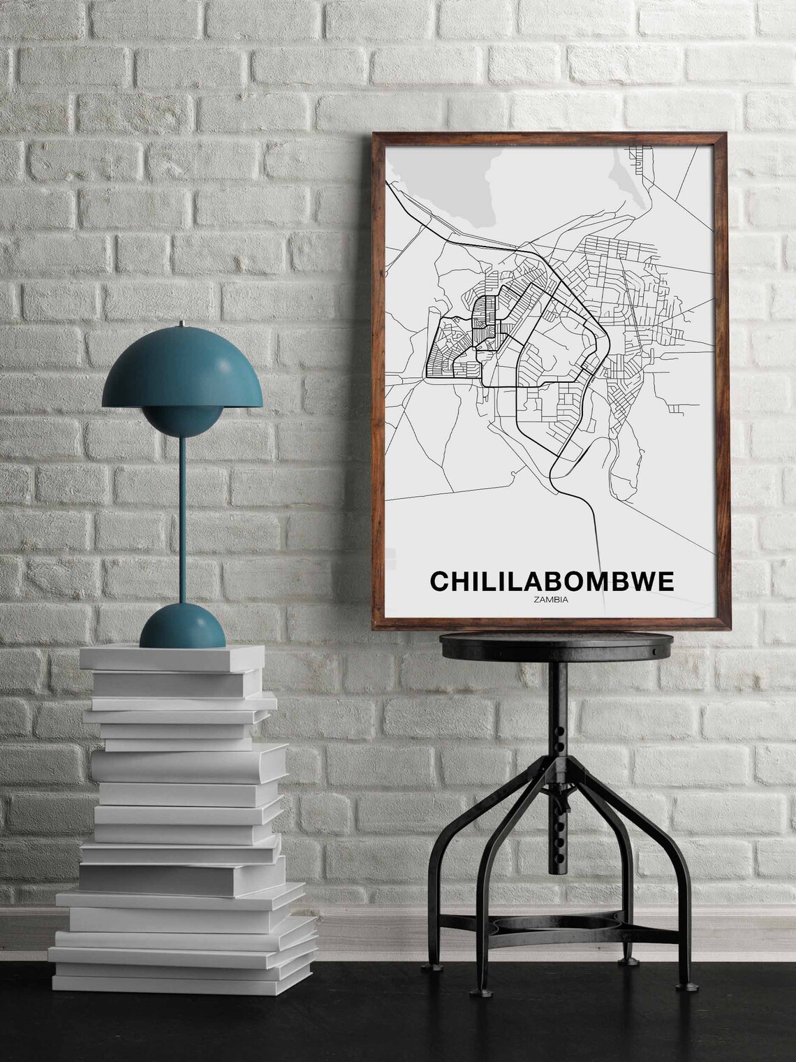CHILILABOMBWE Zambia map poster black white Hometown City | Etsy