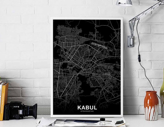 KABUL Afghanistan Map Poster Black White Hometown City Print | Etsy