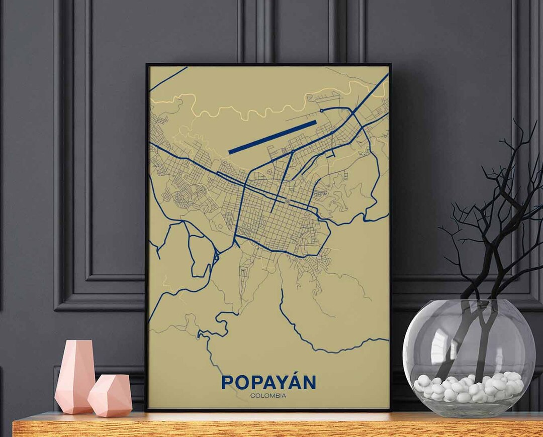 POPAYAN Colombia Map Poster Color Hometown City Print Modern Home Decor ...