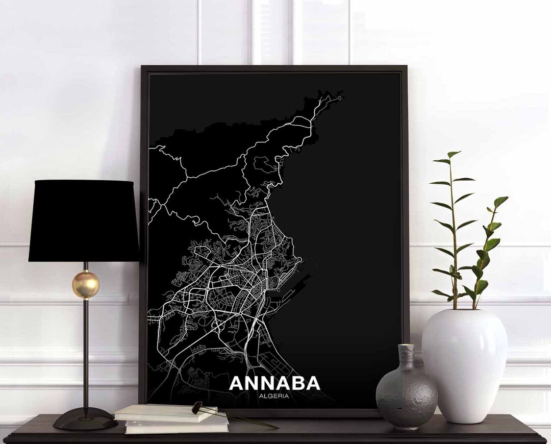 ANNABA Algeria Map Poster Black White Hometown City Print Modern Home ...