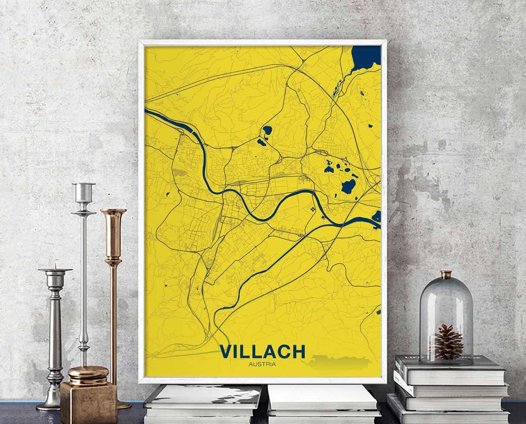 VILLACH Austria Map Poster Color Hometown City Print Modern Home Decor ...
