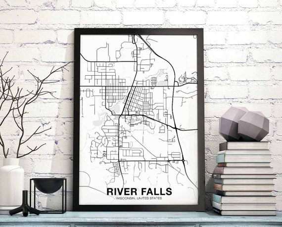 RIVER FALLS Wisconsin WI usa map poster black white Hometown | Etsy