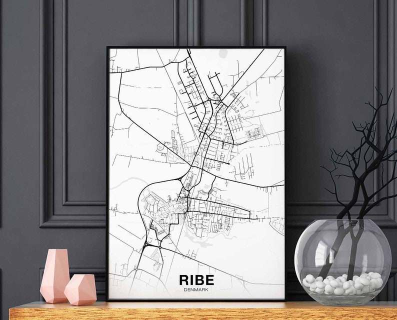 RIBE Denmark Map Poster Hometown City Print Modern Home Decor | Etsy