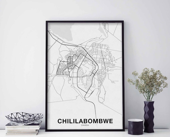 CHILILABOMBWE Zambia Map Poster Black White Hometown City | Etsy