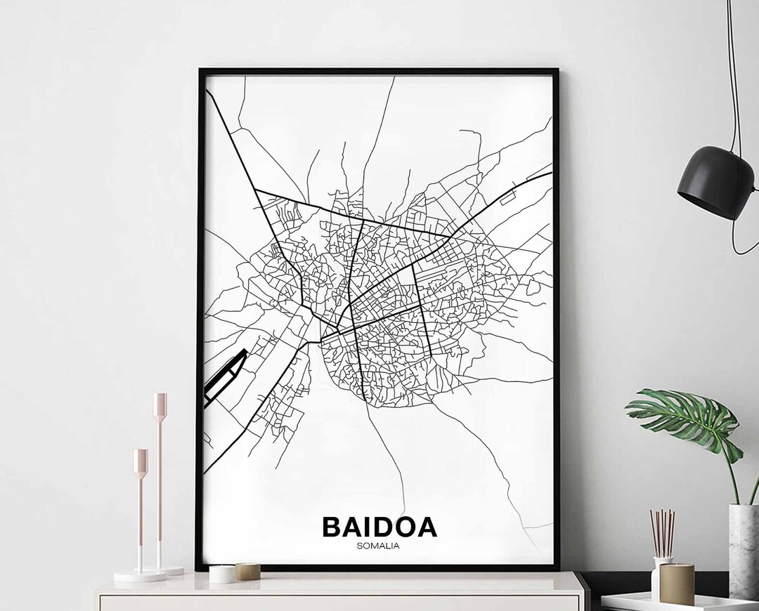 BAIDOA Somalia Map Poster Black White Hometown City Print Modern Home ...