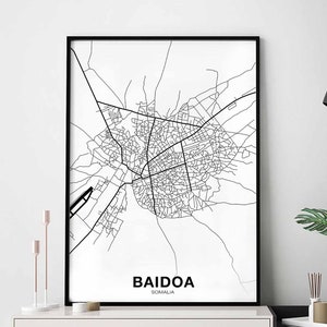 BAIDOA Somalia Map Poster Black White Hometown City Print Modern Home ...