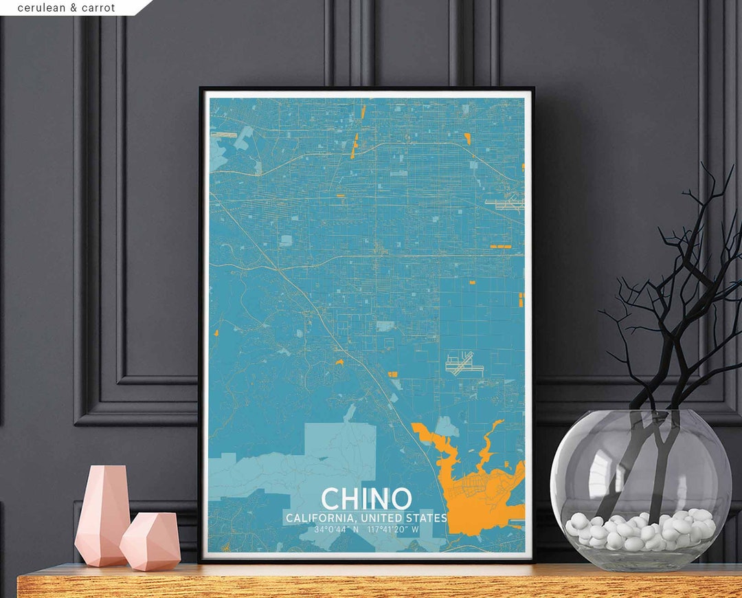 CHINO California USA Map Poster Black White Hometown City Print Modern ...