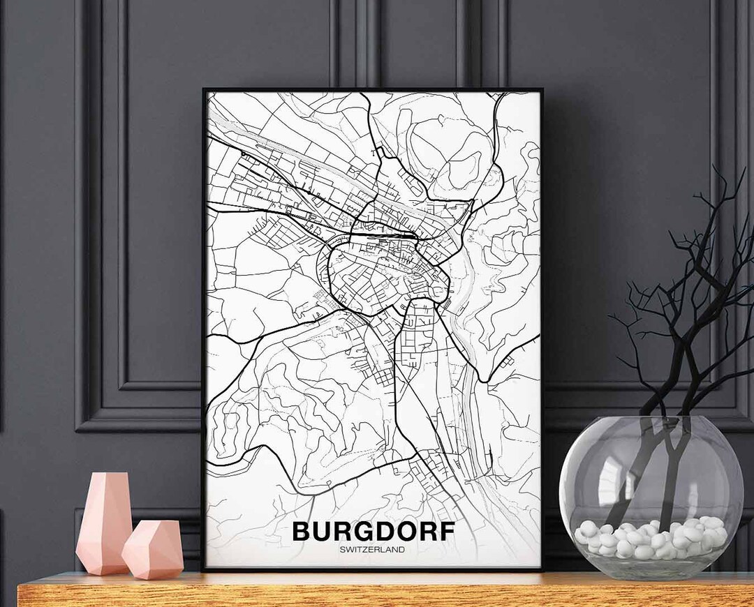 BURGDORF Switzerland Map Poster Hometown City Print Modern Home Decor ...
