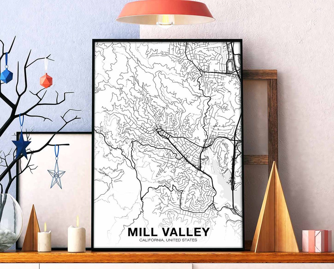 MILL VALLEY California CA Usa Map Poster Black White Hometown City ...