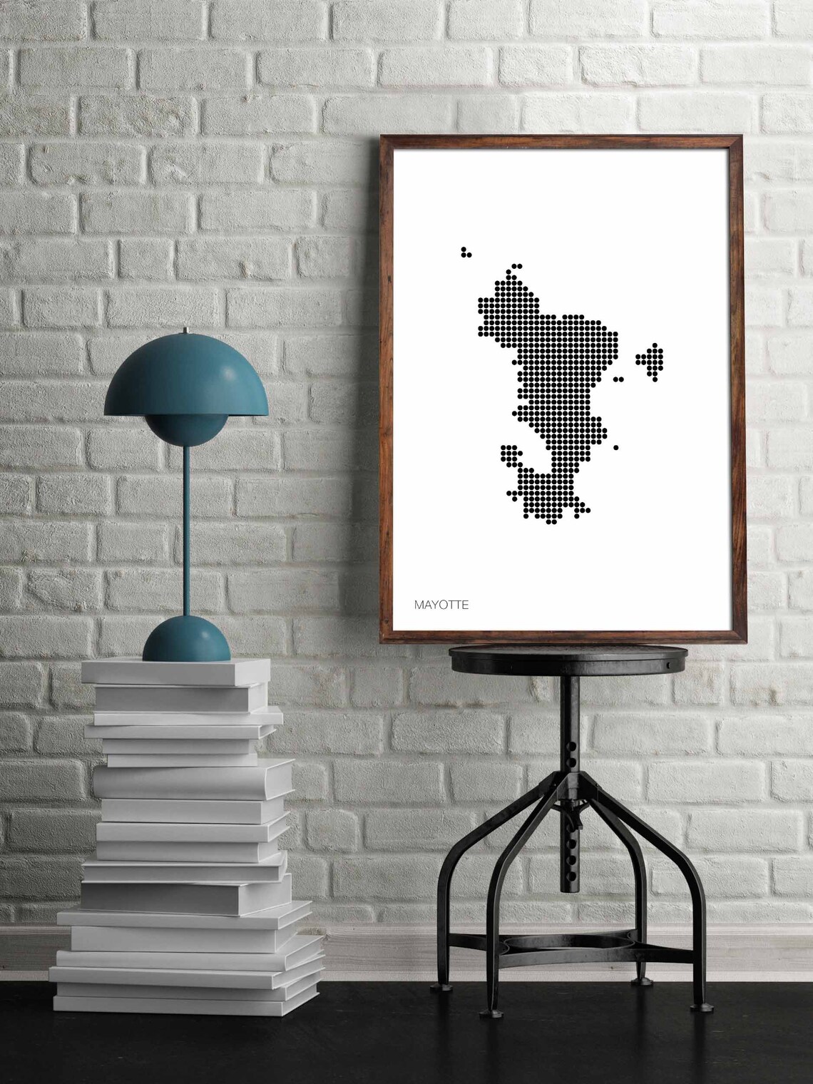 MAYOTTE Minimal Dots Retro Map Poster Black White Wall Decor | Etsy