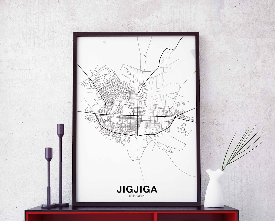 JIGJIGA Ethiopia Map Poster Black White Hometown City Print Modern Home ...