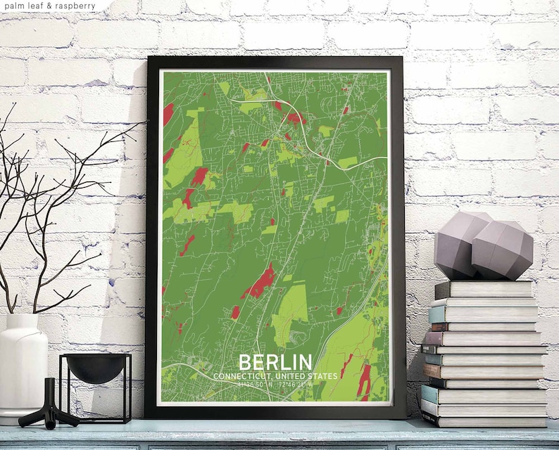 BERLIN Connecticut CT Map Poster Black White Hometown City - Etsy