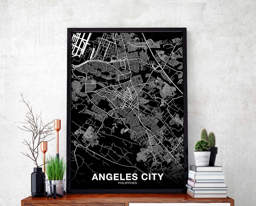 ANGELES CITY Philippines Map Poster Black White Hometown City Print ...