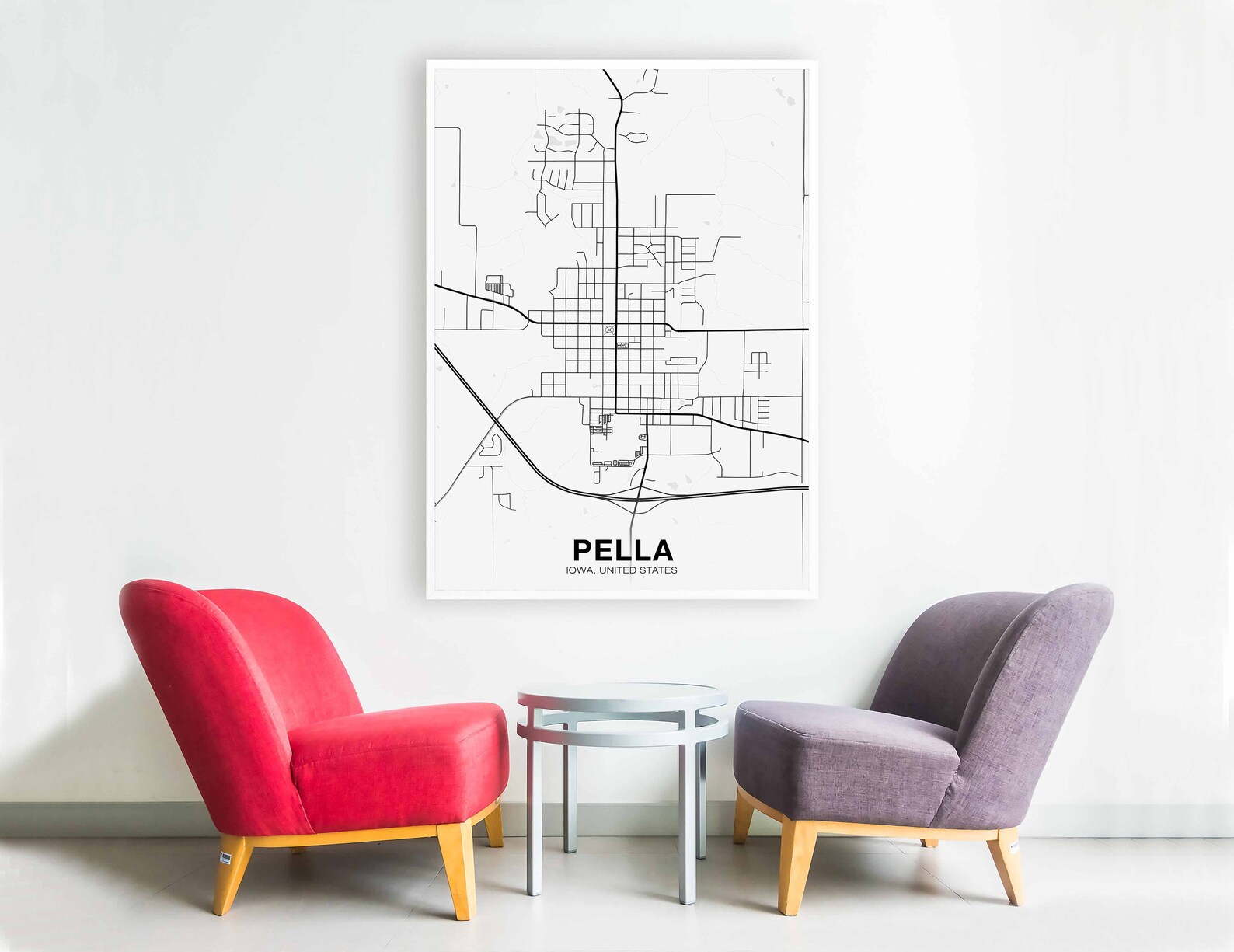 PELLA Iowa IA USA Map Poster Black White Hometown City Print Modern ...