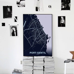 PORT-GENTIL Gabon Map Poster Color Hometown City Print Modern Home ...