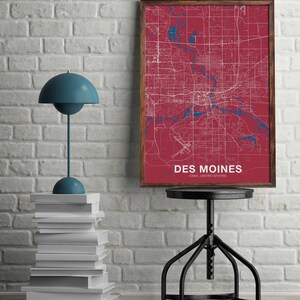 DES MOINES Iowa USA Map Poster Color Hometown City Print Modern Home ...