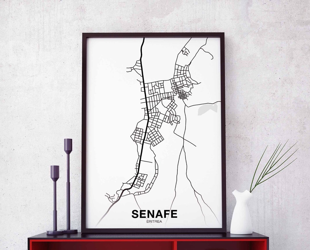 SENAFE Eritrea Map Poster Black White Hometown City Print Modern Home ...