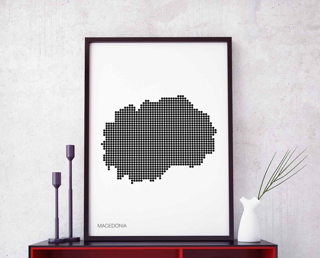 MACEDONIA Minimal Dots Retro Map Poster Black White Wall Decor Design ...