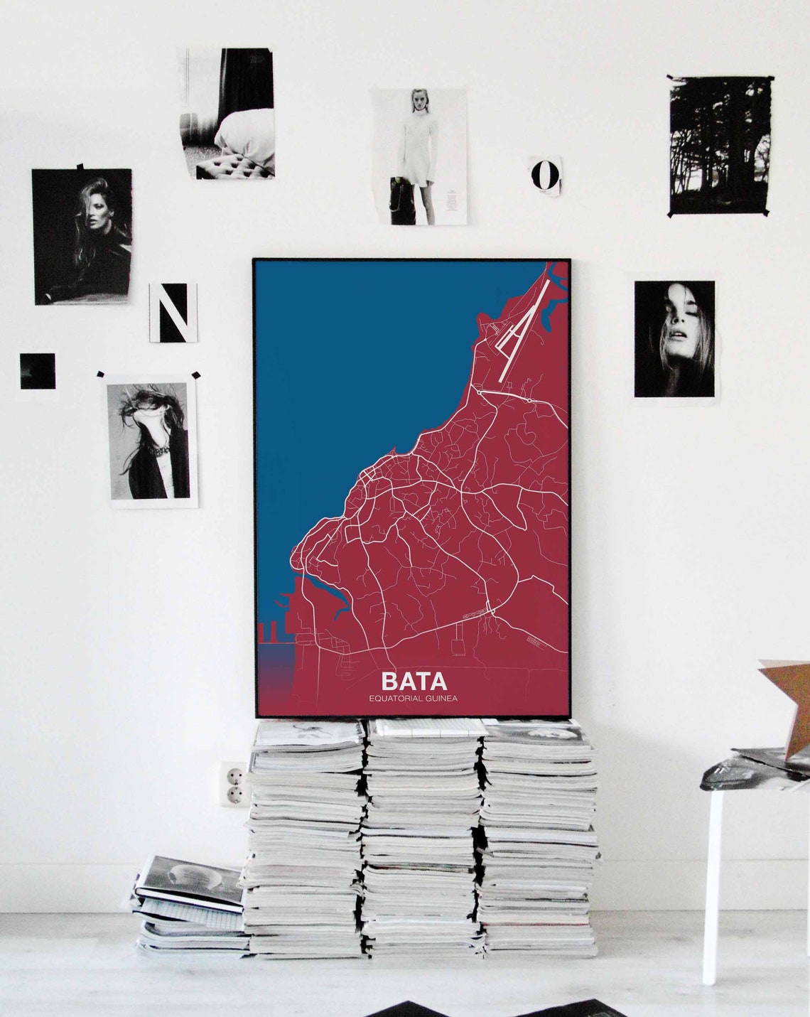 BATA Equatorial Guinea Map Poster Color Hometown City Print Modern Home ...
