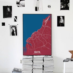 BATA Equatorial Guinea Map Poster Color Hometown City Print Modern Home ...