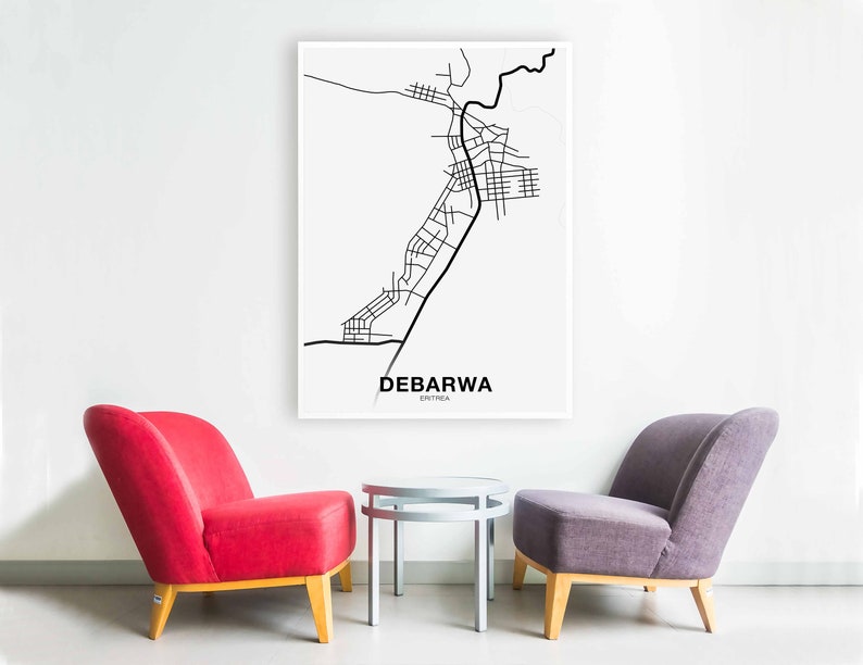 DEBARWA Eritrea map poster black white Hometown City Print | Etsy