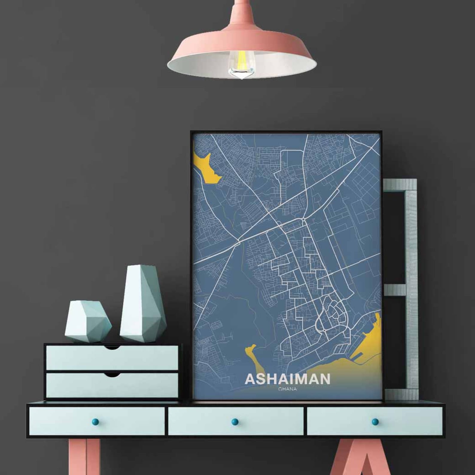 ASHAIMAN Ghana Map Poster Color Hometown City Print Modern - Etsy