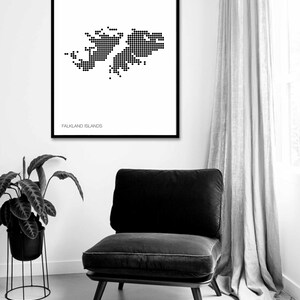 FALKLAND ISLANDS Minimal Dots Retro Map Poster Black White Wall Decor ...