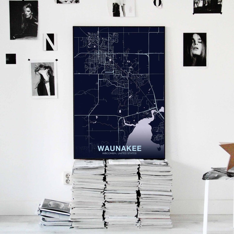 WAUNAKEE Wisconsin WI USA Map Poster Color Hometown City Print | Etsy