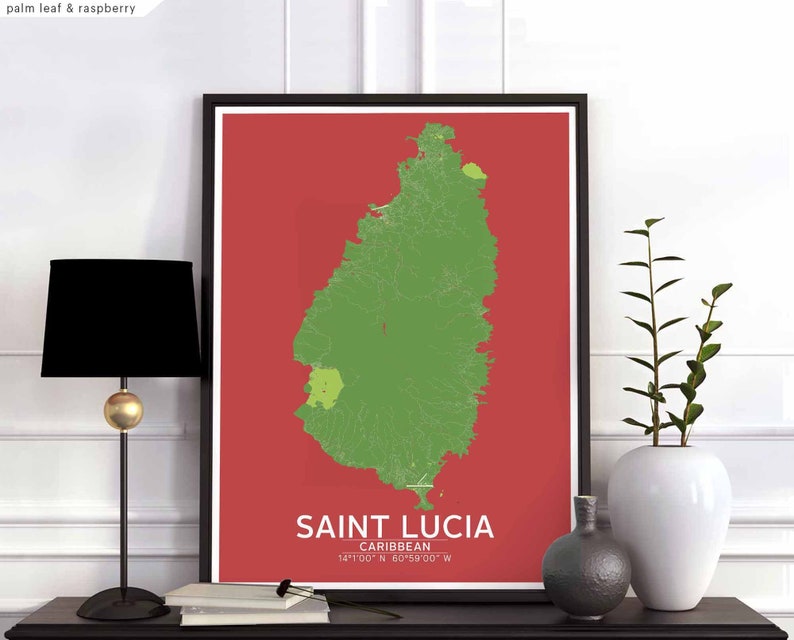 ST LUCIA Map Poster Black White Hometown City Print Modern Home Decor ...