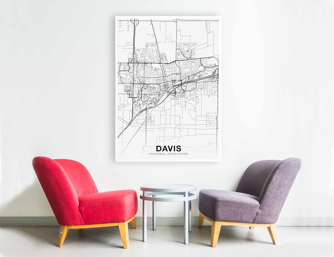 DAVIS California CA USA Map Poster Black White Hometown City | Etsy