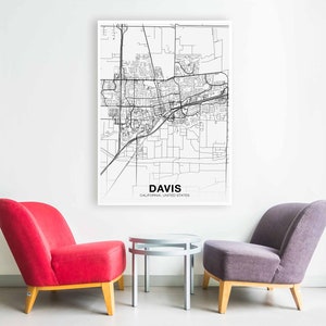 DAVIS California CA USA Map Poster Black White Hometown City Print ...