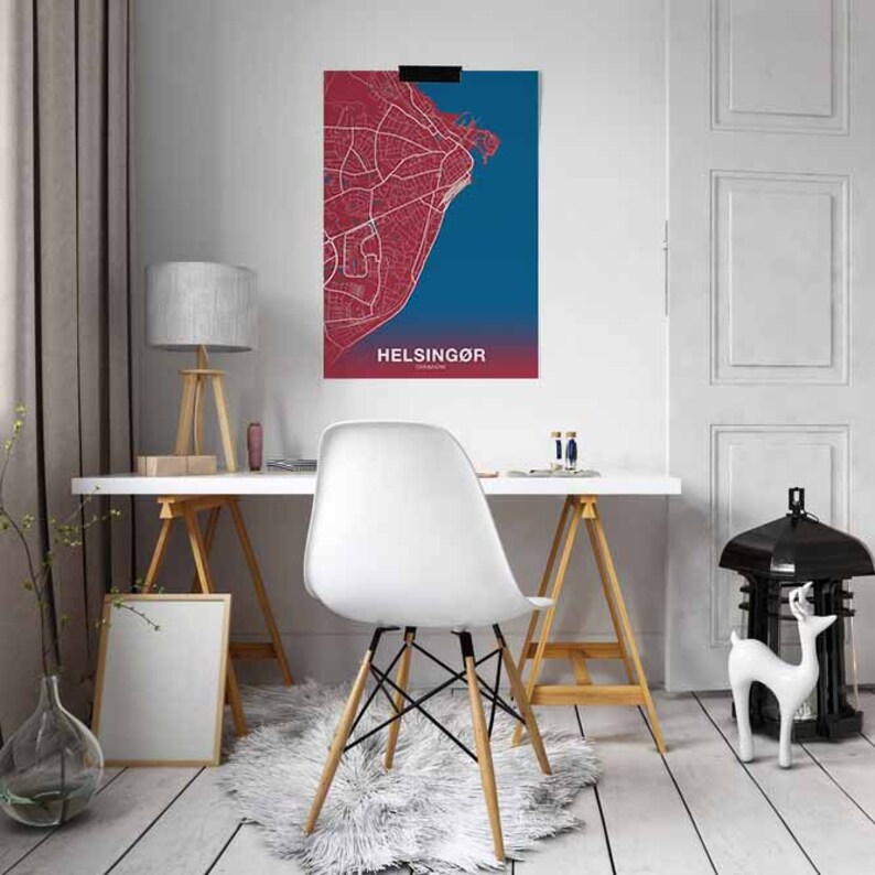 HELSINGOR Denmark Map Poster Color Hometown City Print Modern - Etsy