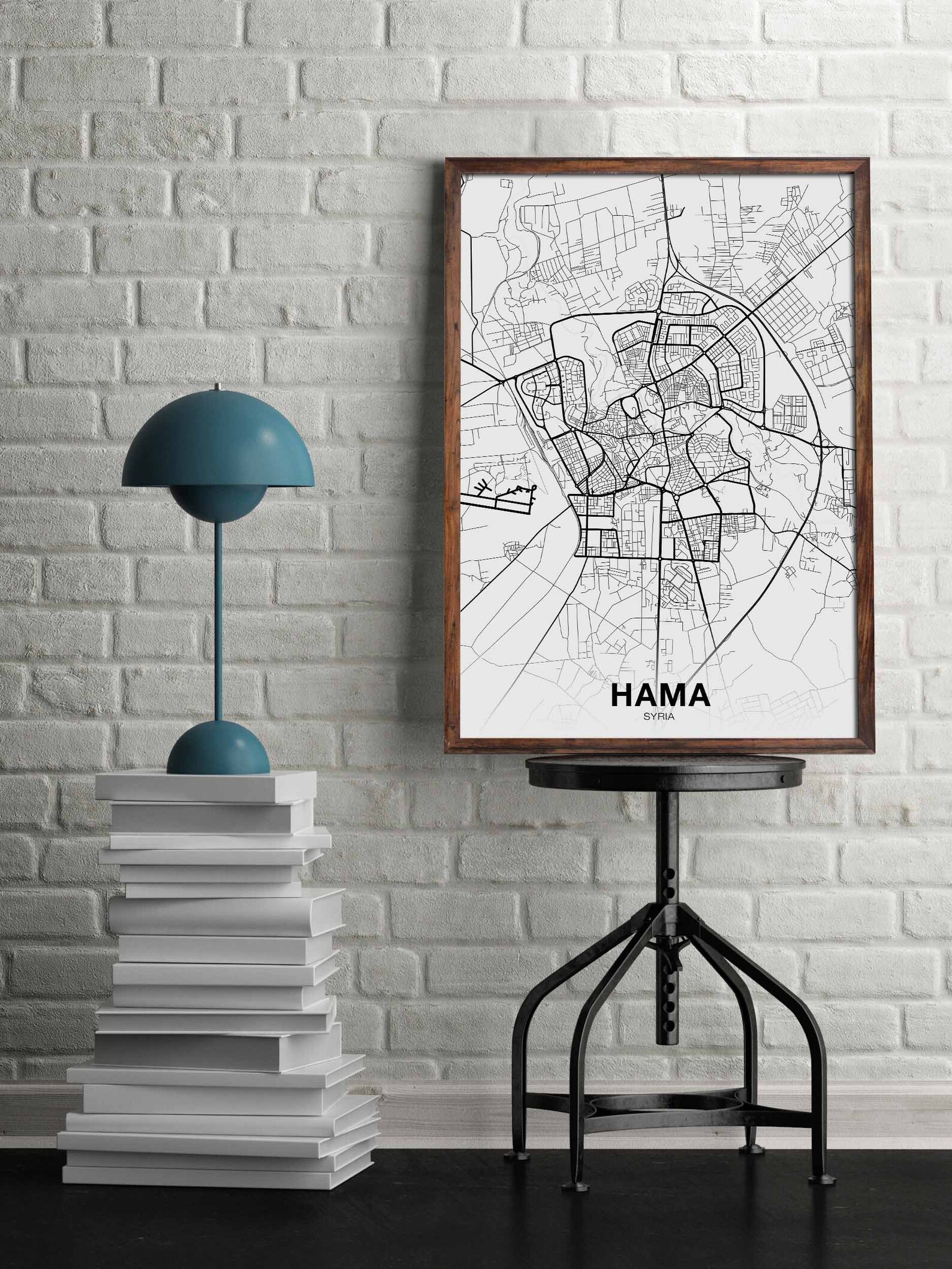 HAMA Syria Map Poster Black White Hometown City Print Modern Home Decor ...
