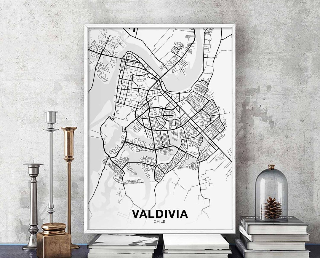 VALDIVIA Chile Map Poster Black White Hometown City Print Modern Home ...