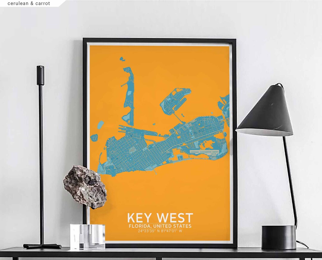KEY WEST Florida US Map Poster Black White Hometown City Print Modern ...
