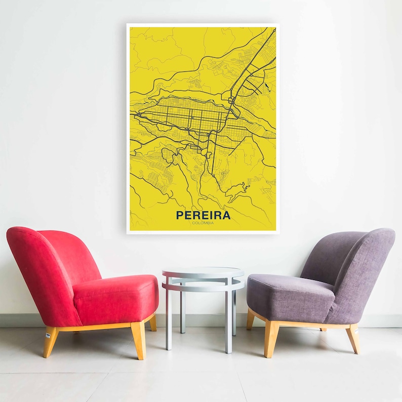 PEREIRA Colombia Map Poster Color Hometown City Print Modern | Etsy